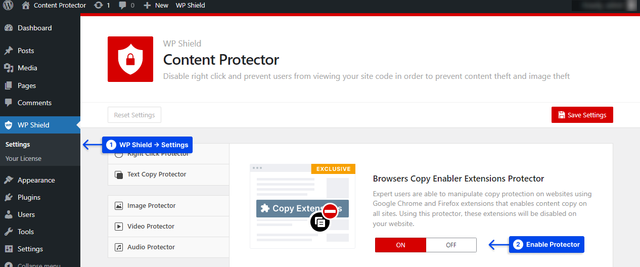 Setting Up Copy Enabler Extensions Protector - WP Shield