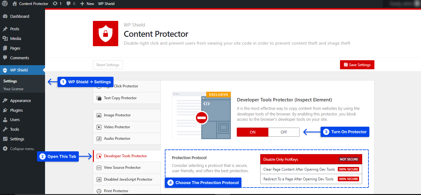 Setting Up Developer Tools Protector - WP Shield