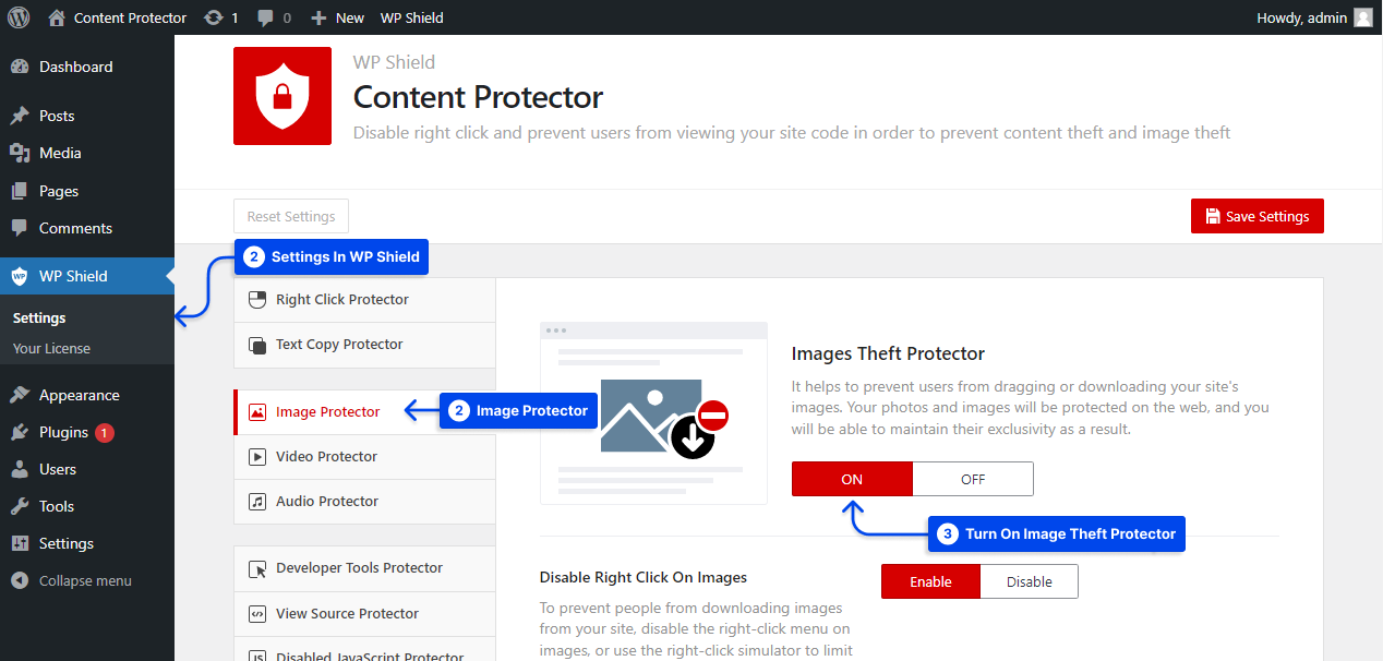 Setting Up Images Download Protector - WP Shield