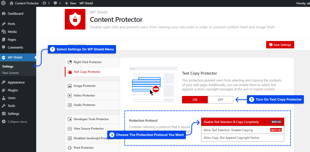 Setting Up Text Copy Protector - WP Shield