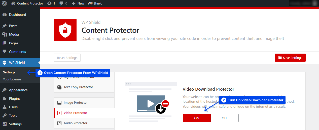 Setting Up Videos Download Protector - WP Shield