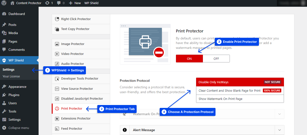 Setting Up Print Protector - WP Shield