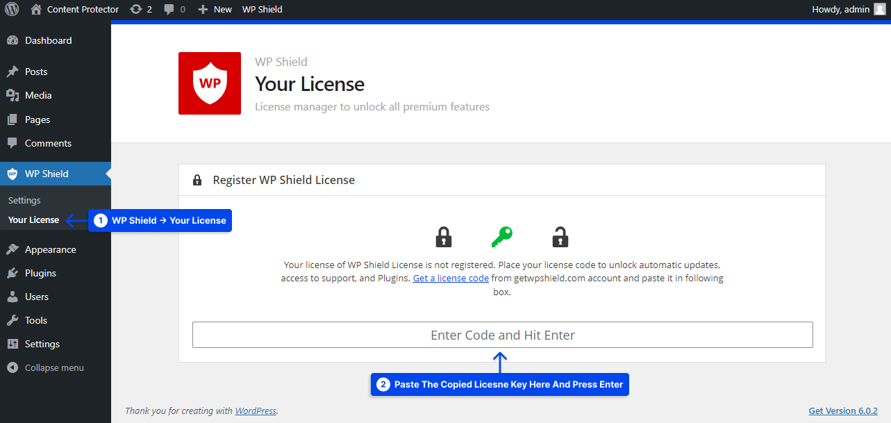 Verifying Your License - WP Shield