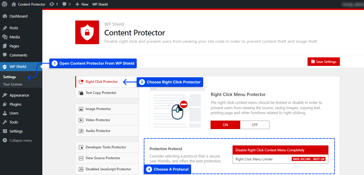 Setting Up Right Click Menu Protector - WP Shield